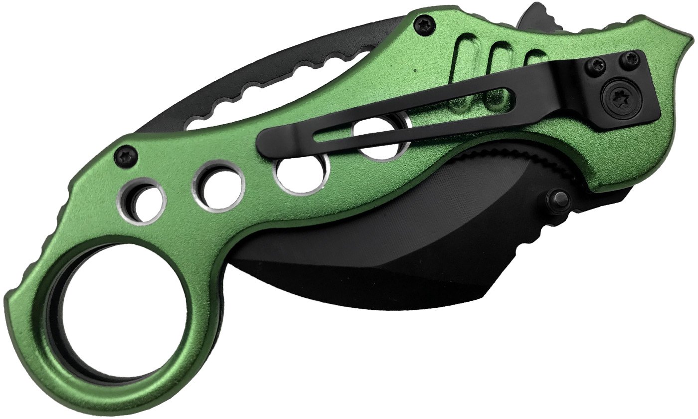 Tactical Extreme Karambit Knife | Spring Assisted Blade Green Handle ET01RN