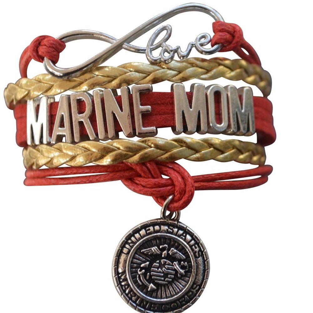 USMC - MARINE CORPS - MARINE MOM INFINITY CORD CHARM BRACELET JEWELRY