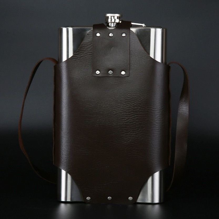 Hip Flask Large Capacity Leather Stainless Steel Alcohol Whiskey CCCP 64 Oz