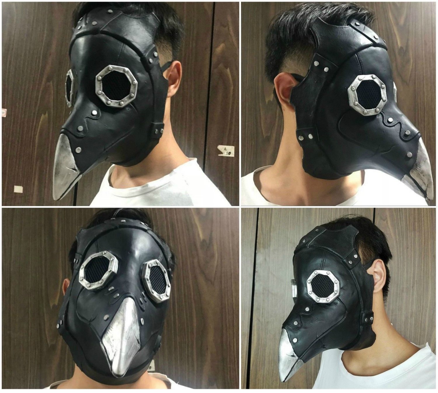 Leather Face Mask Steampunk Plague Doctor Bird Long Nose Black Horror ...