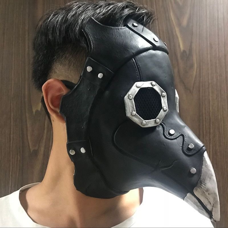 Leather Face Mask Steampunk Plague Doctor Bird Long Nose Black Horror ...