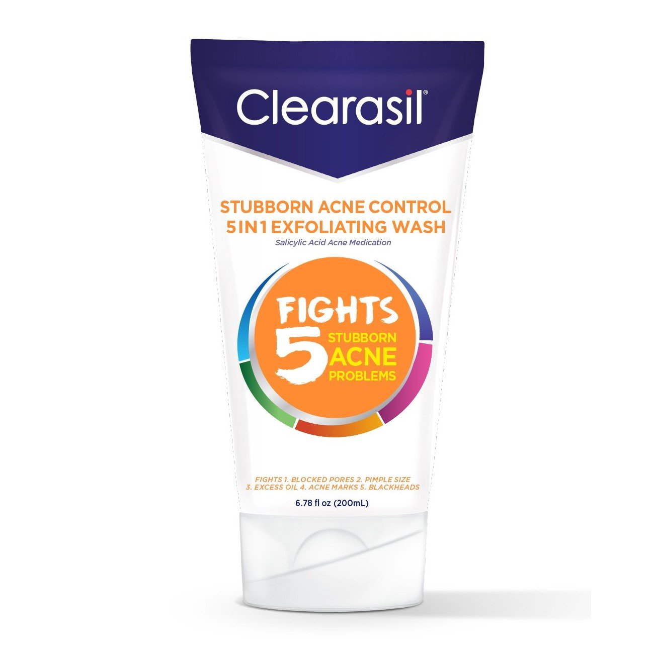 Clearasil Stubborn Acne Control 5-in-1 Exfoliating Wash, Salicylic Acid ...