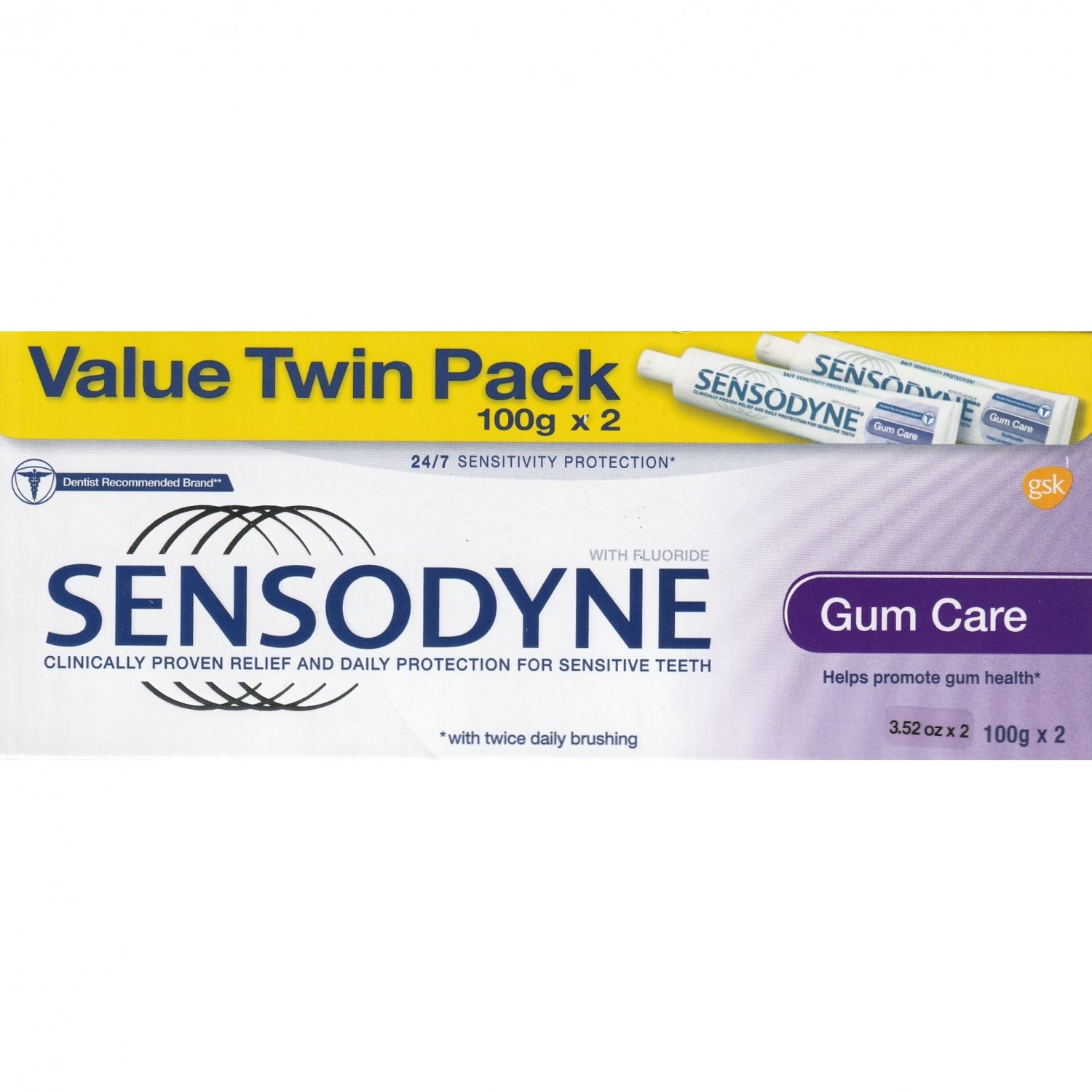 GSK Sensodyne Gum Care Fluoride Toothpaste, 3.52 oz (100 g) Twin Pack ...