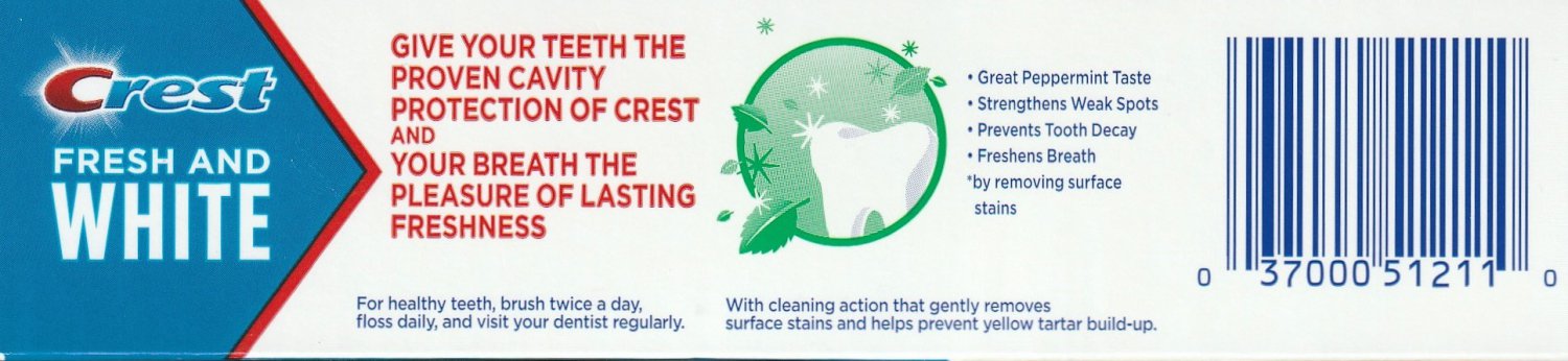 Crest Fresh and White Toothpaste, Peppermint Gleem Paste, 2.4 oz (68 g)