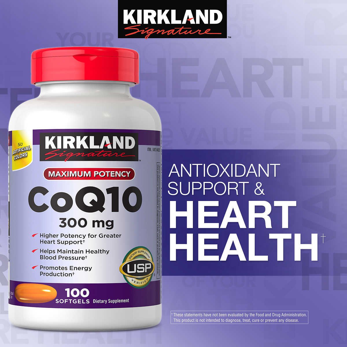 Kirkland Signature Coenzyme Q-10 (CoQ10), 300 mg, 100 Softgels