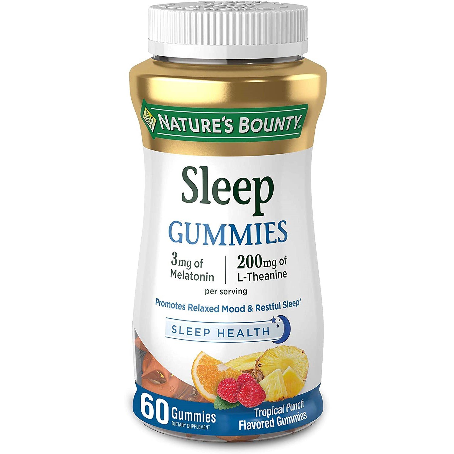 Nature's Bounty Sleep Gummies, 3 mg Melatonin + 200 mg L-Theanine, 60 ...