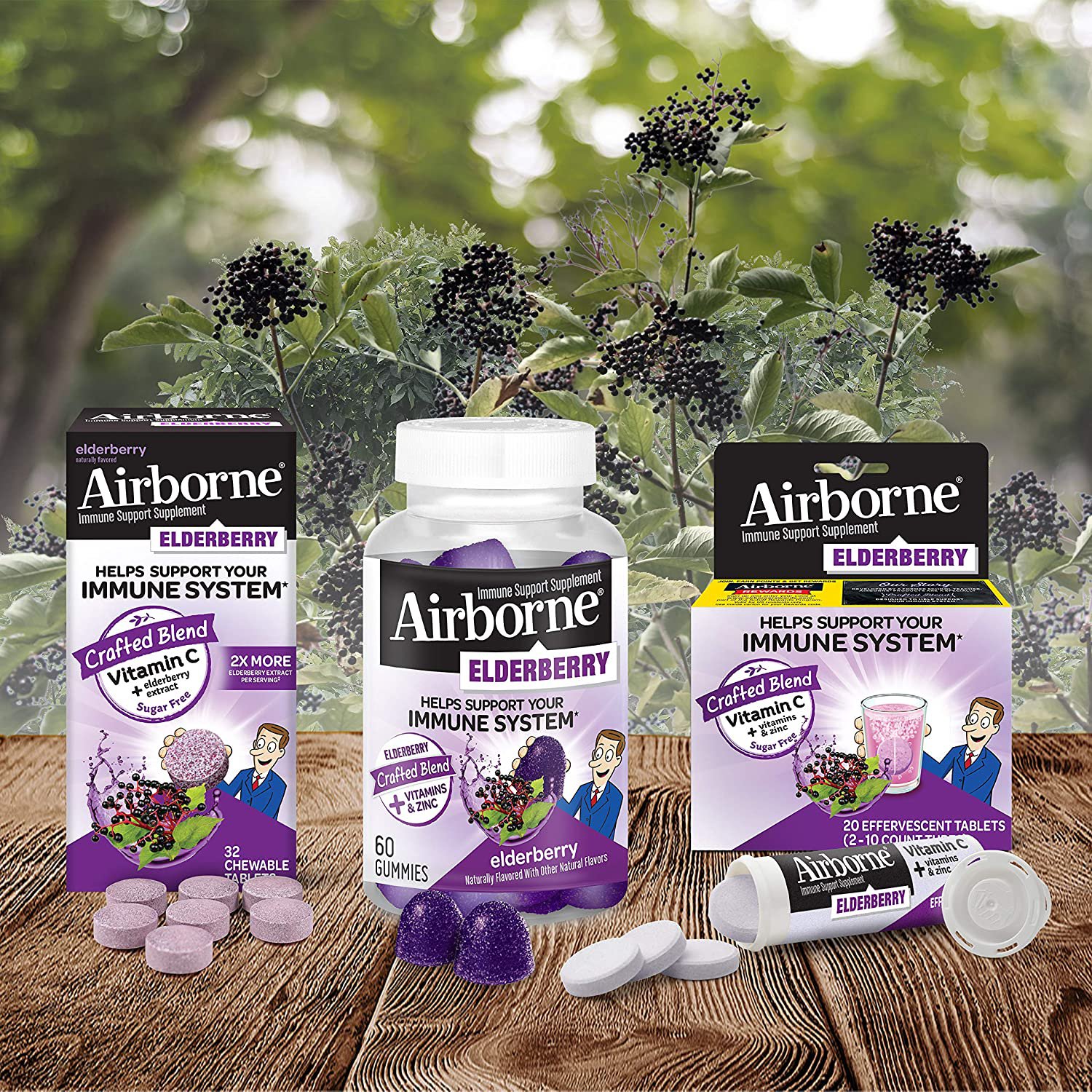 Airborne Vitamin C 1000 mg Effervescent Tablets, Elderberry, 20 ct