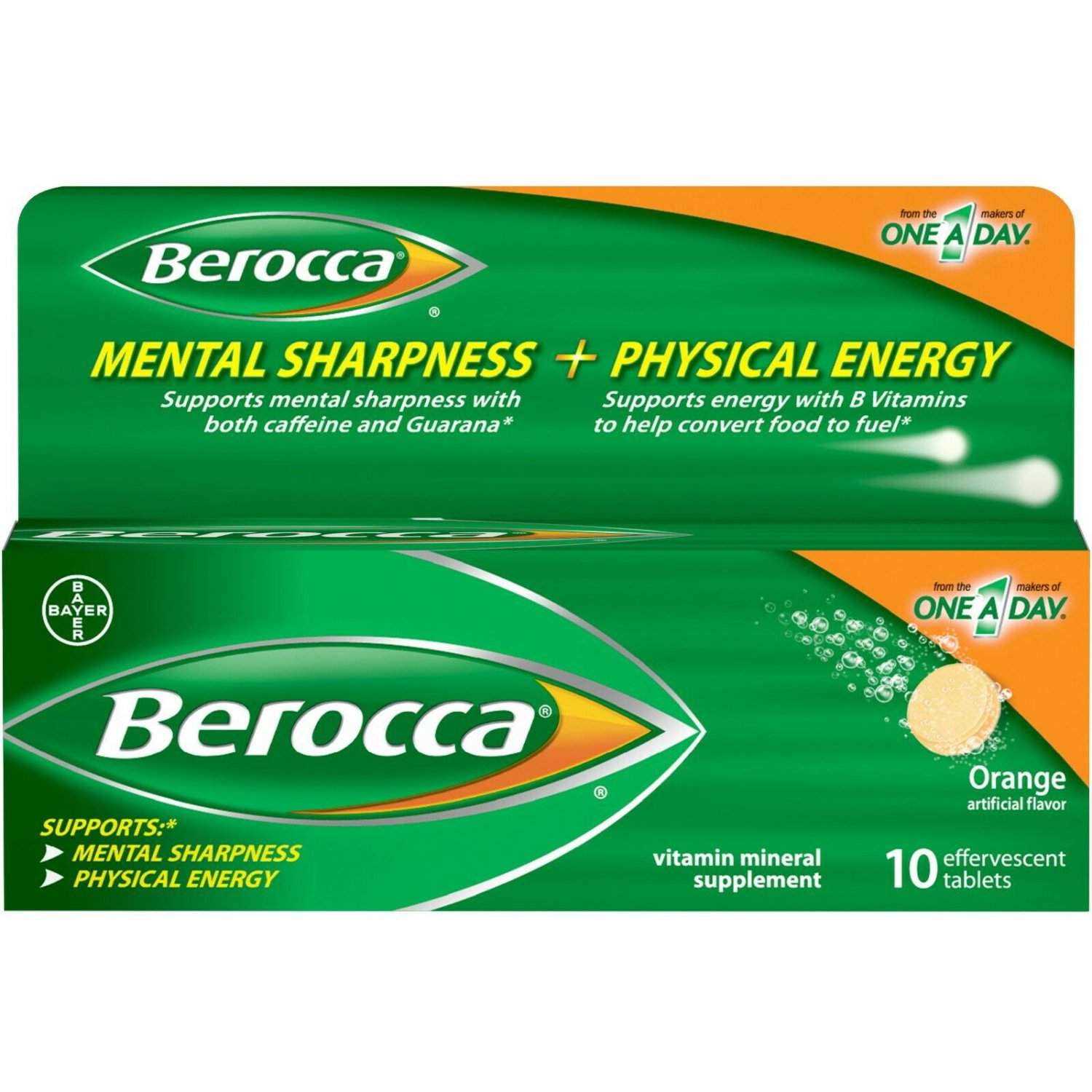 Berocca Energy Supplement Effervescent Tablets, Orange 10 Ct, Vitamin C ...