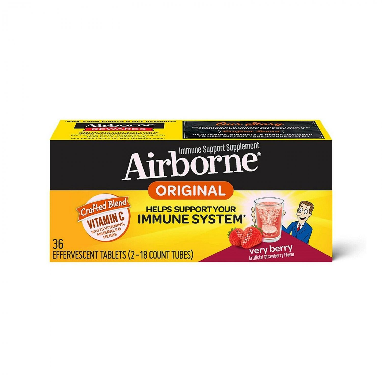 Airborne Original Vitamin C Effervescent Tablets, Very Berry, 36 Ct