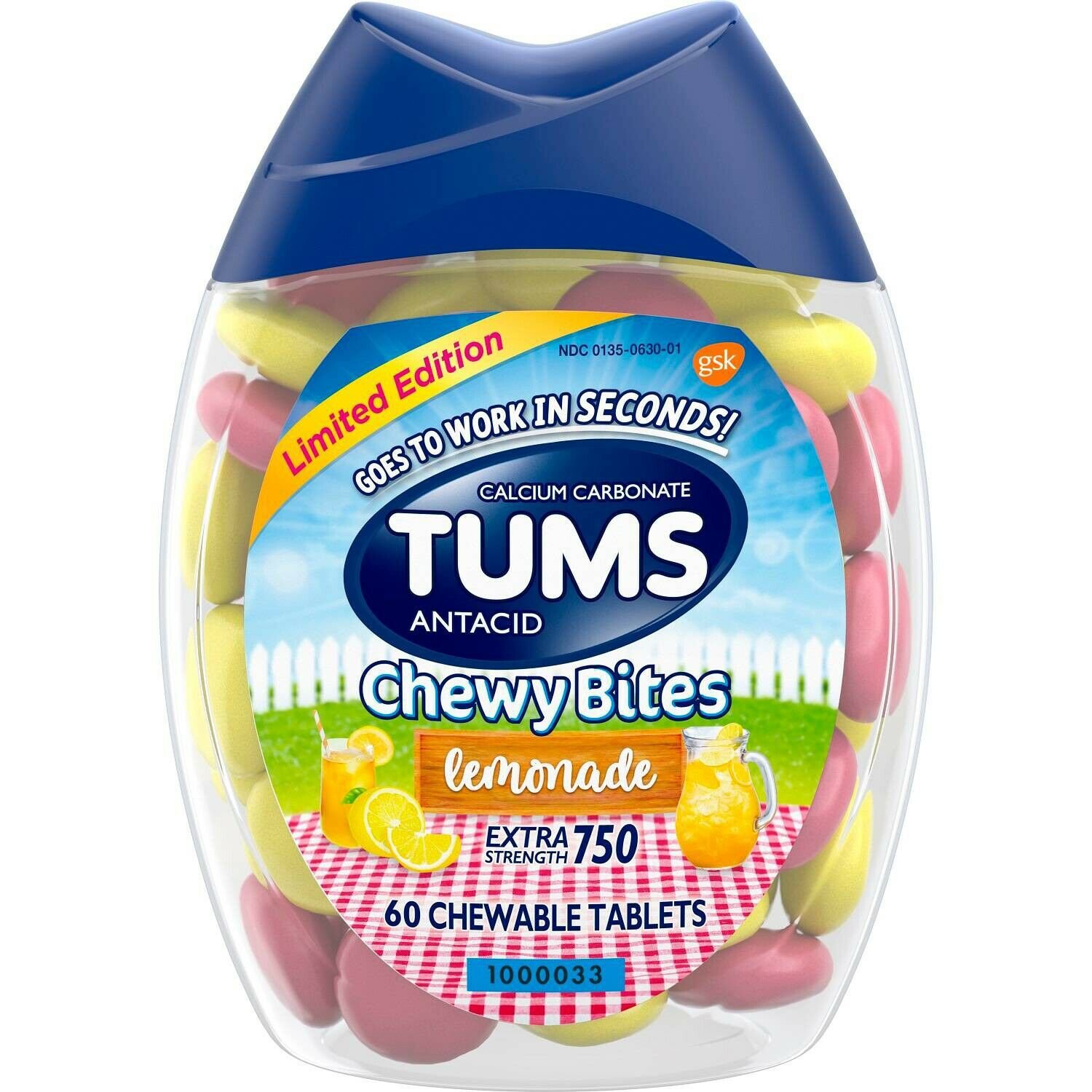 Tums Chewy Bites Extra Strength Calcium Carbonate Antacid, 60 Tablets ...