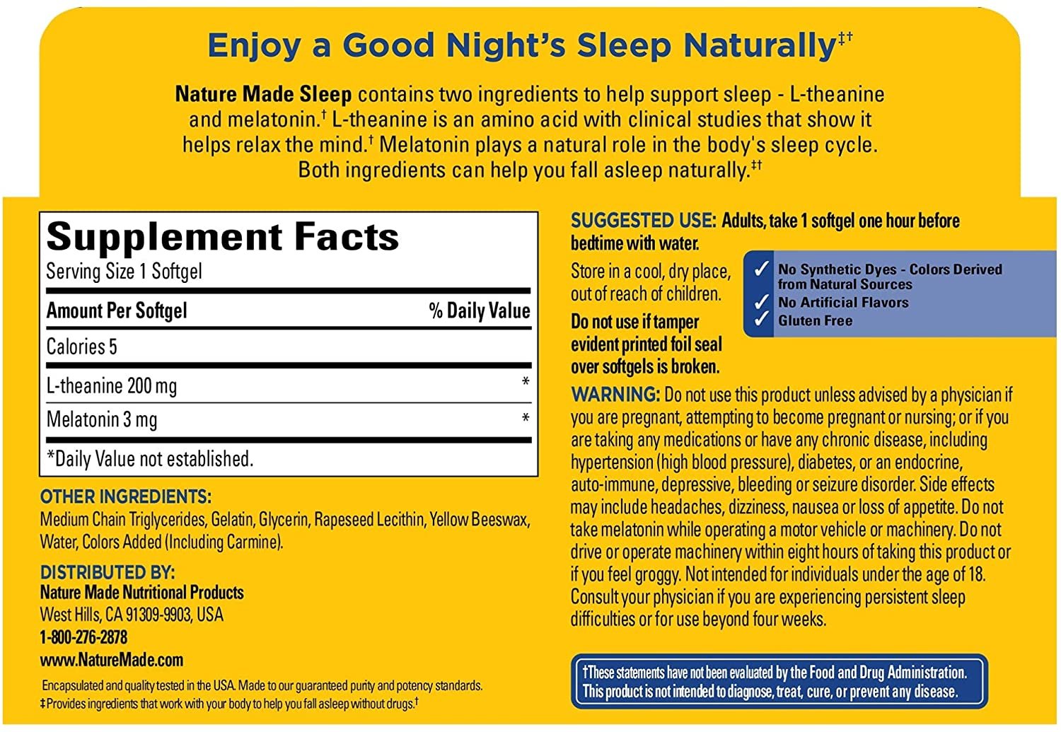 Nature Made Sleep, 3 mg Melatonin with 200 mg L-theanine, 30 Softgels
