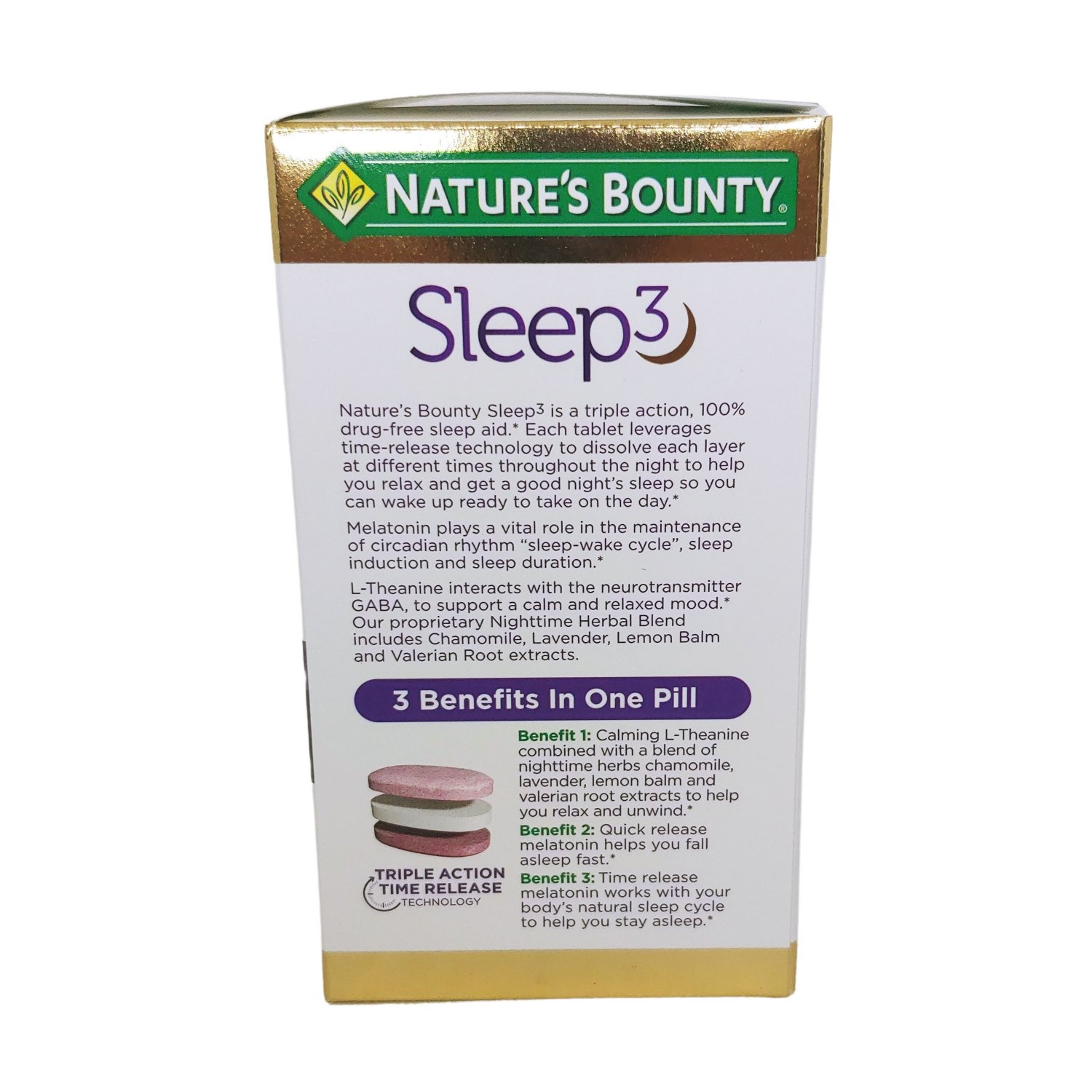 Nature's Bounty Sleep3, 10 mg Melatonin, 120 Tri-Layered Tablets, Sleep ...