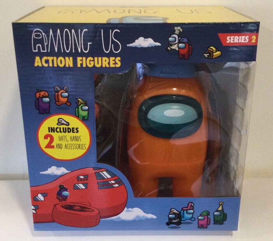 Among Us Series 2 Orange Crewmate action figure includes 2 hats, hands ...