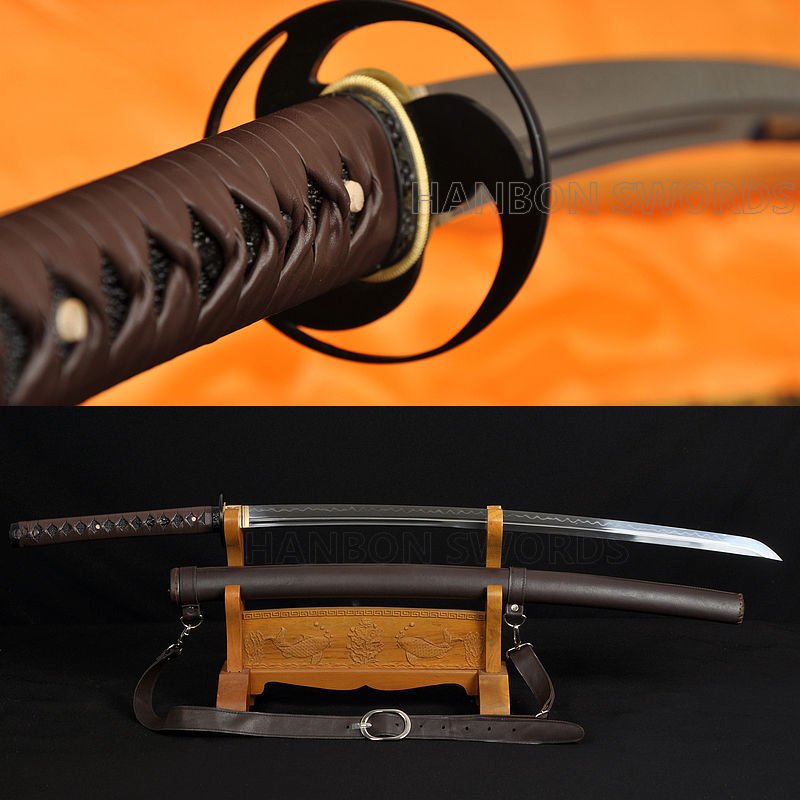 JAPANESE REAL SWORD SAMURAI KATANA SHARP CLAY TEMPERED BLADE LEATHER ...