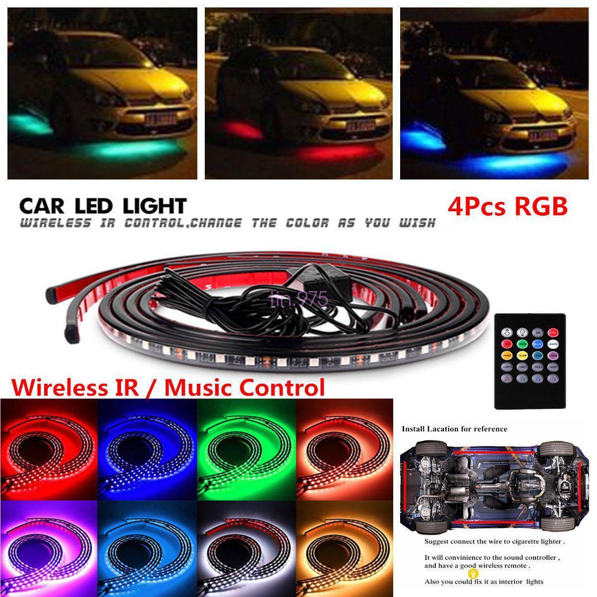 12V 8 Colors Music Control RGB LED Under Car Glow Underbody Neon Lights ...