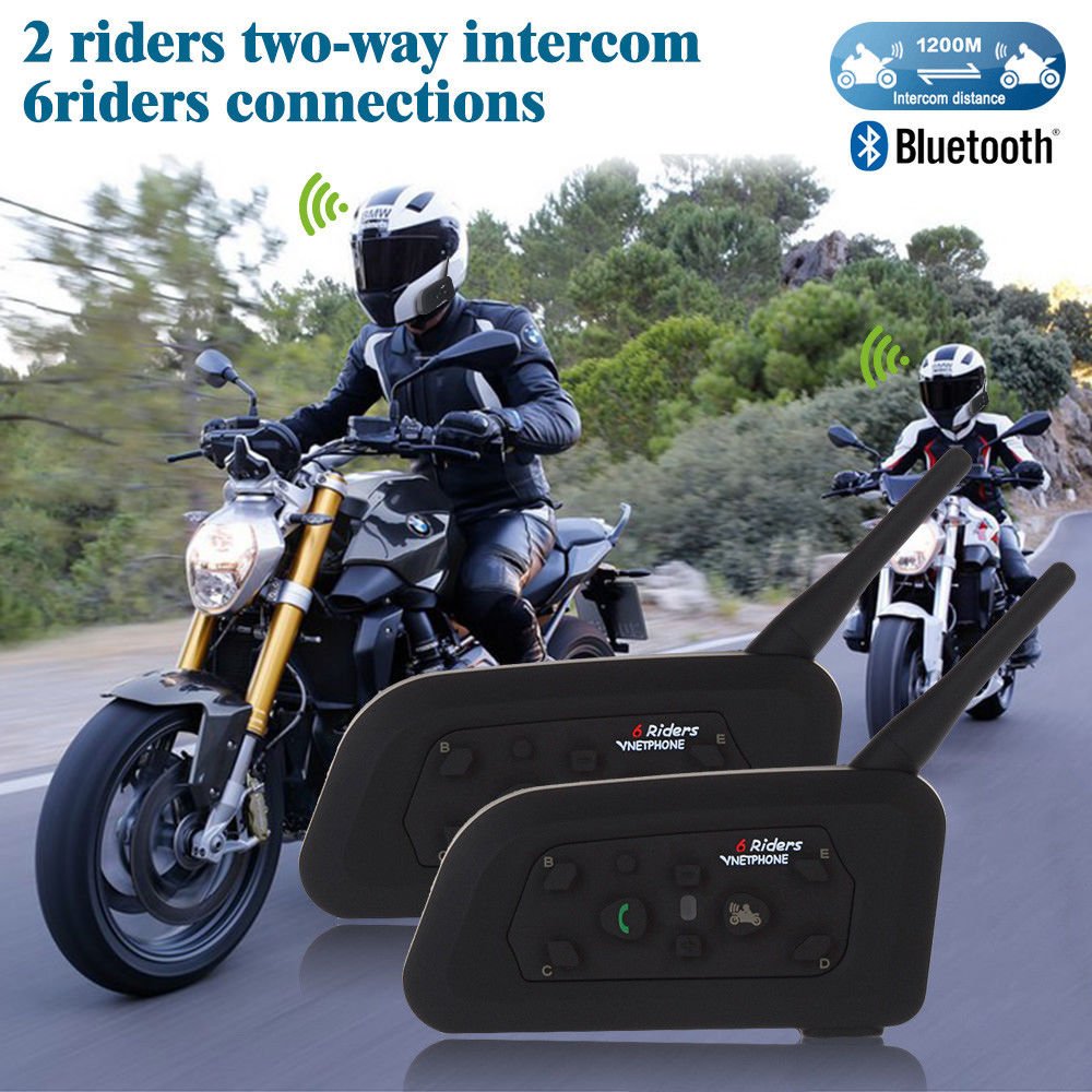 2pc BLK Two-way 6-Riders Bluetooth Helmet Interphone Intercom ...