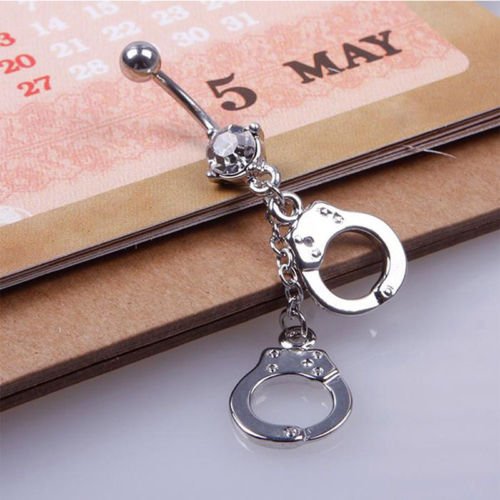 Handcuffs Belly Button Rings Crystal Rhinestone Navel Bar Body Piercing ...