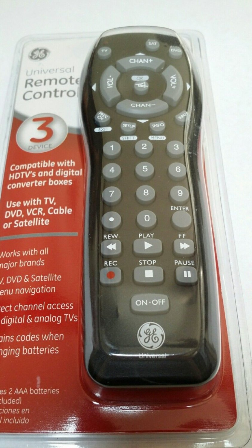 Universal Remote Control GE 3 Device TV DVD VCR Cable