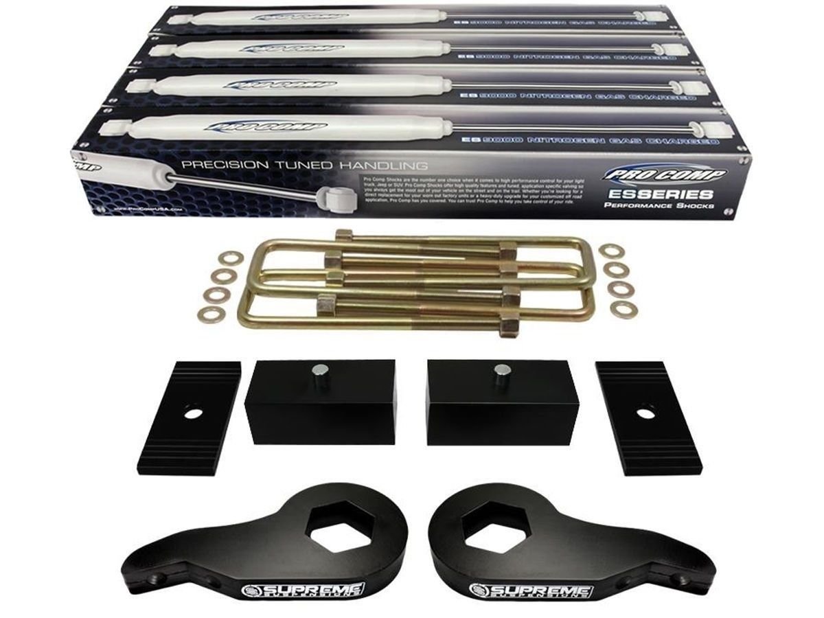 1988-1998 Chevrolet K1500 Blk 3" F + 2" R Level Lift Kit Shims + Shocks 4WD