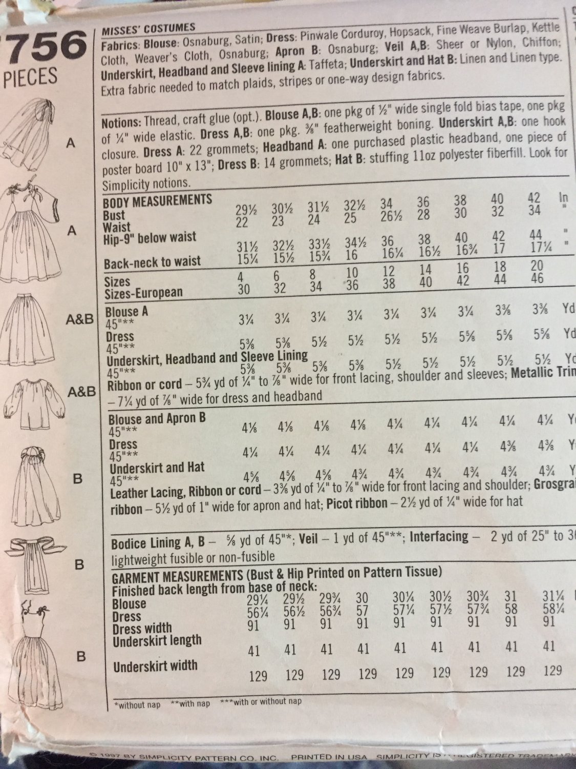 Simplicity 7756 Sewing Pattern Women's Renaissance Costume DRESS & HAT ...