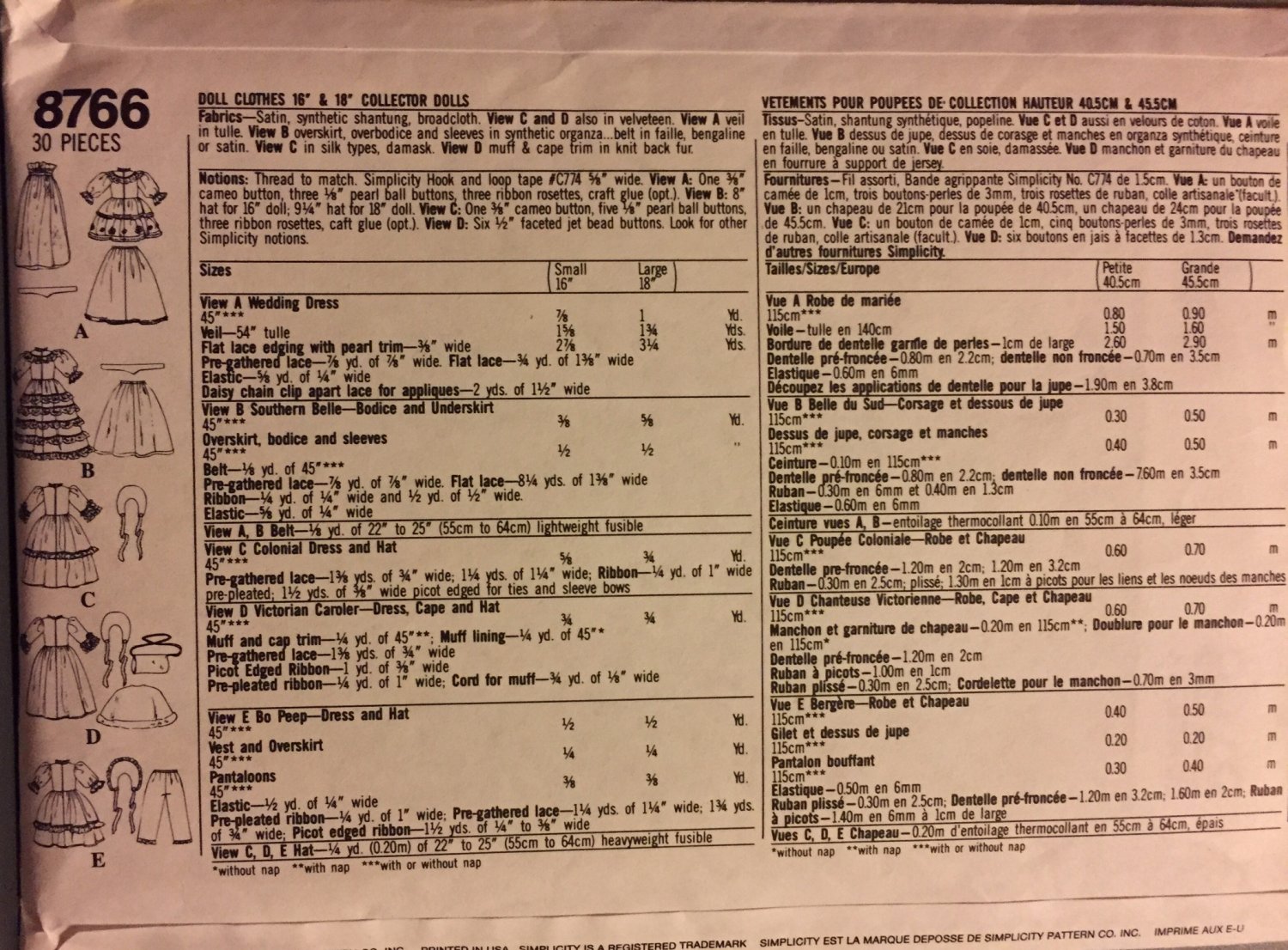 Simplicity 8766 Collector Doll Victorian Wedding Gown Cape & Hat 16 ...