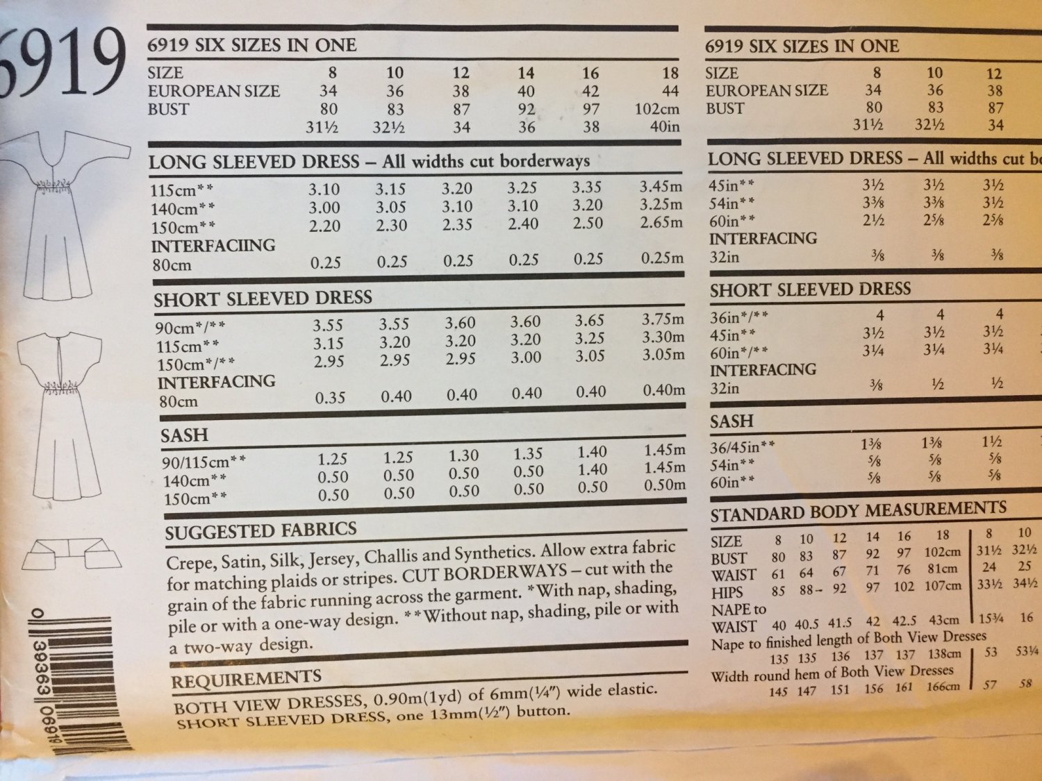 Scoop Back Dress with Batwing Sleeves & Sash 6 Sizes in One - 8-18 New Look 6919 1980s