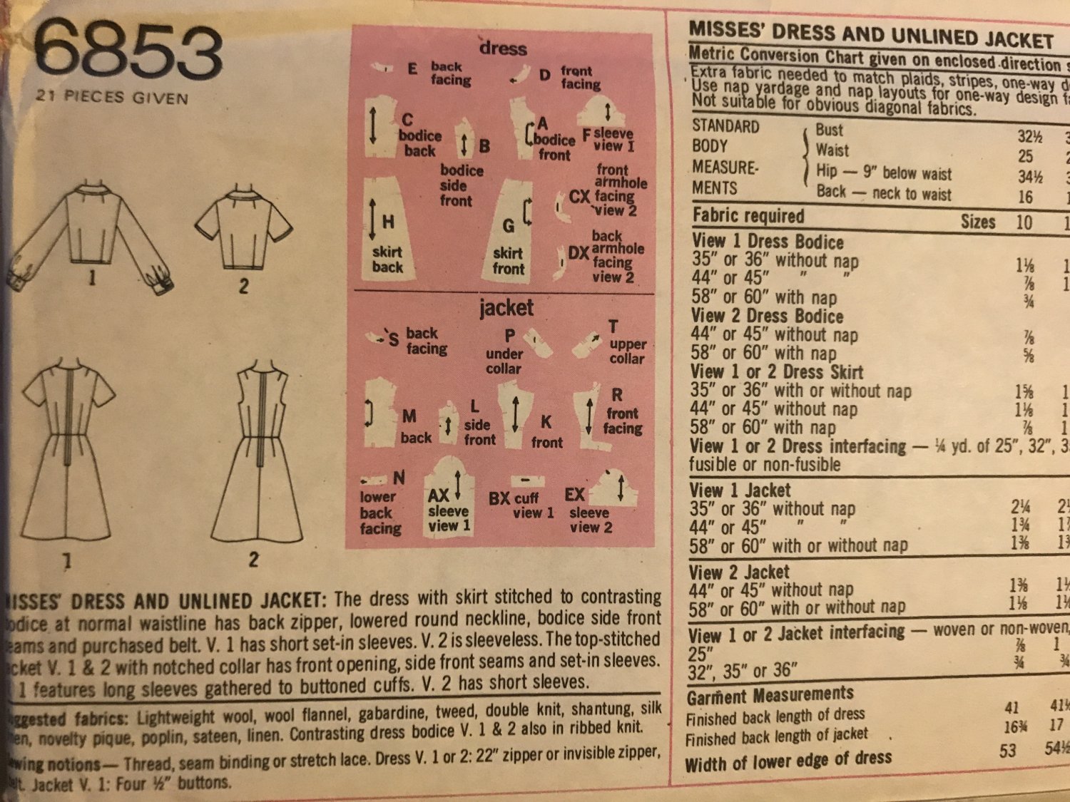 Simplicity 6853 1970s Vintage Sewing Pattern Dress and Unlined Jacket ...