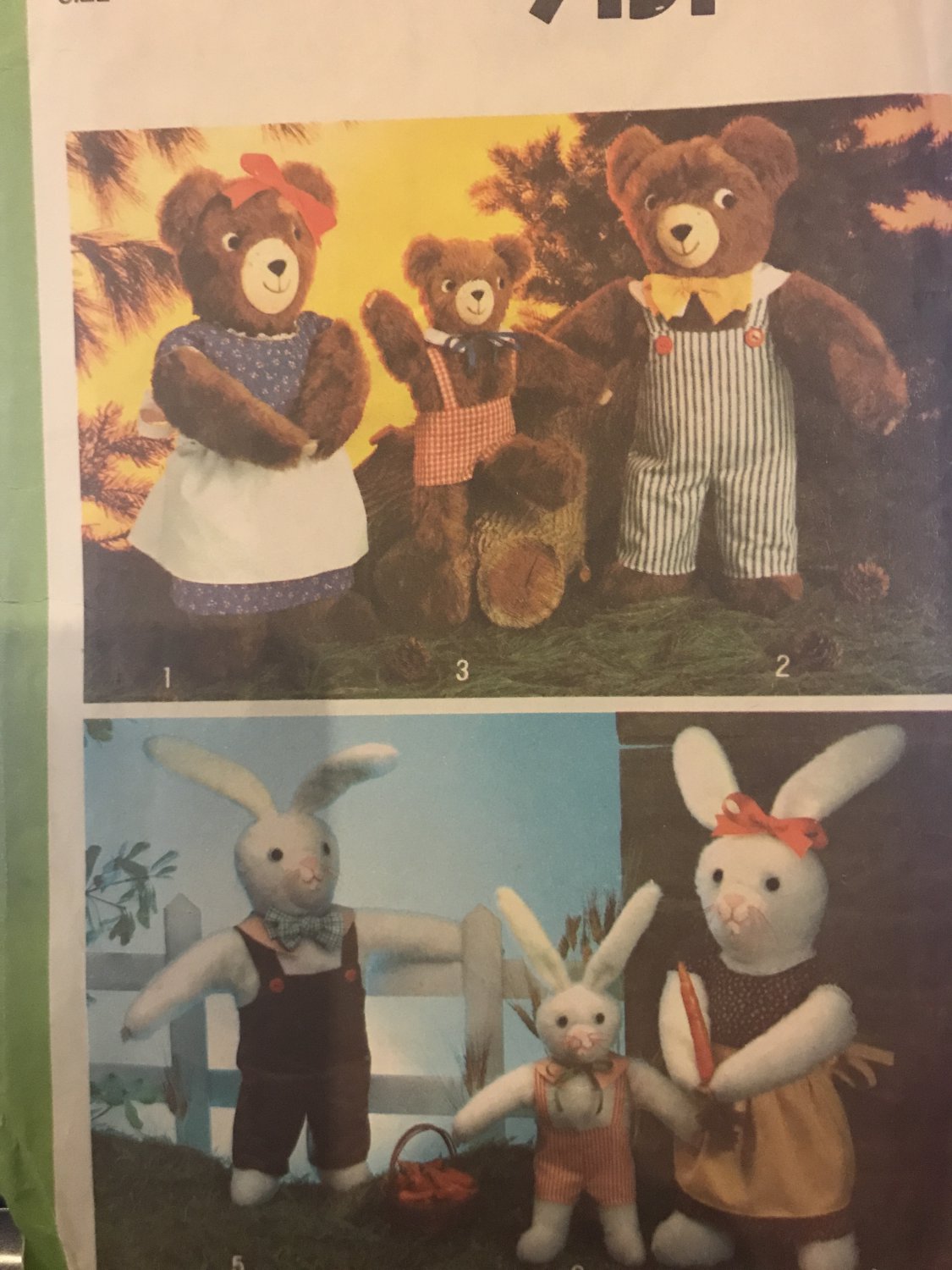 Simplicity 9131 Set of Stuffed Animals. 14" and 22" Rabbit and Teddy ...