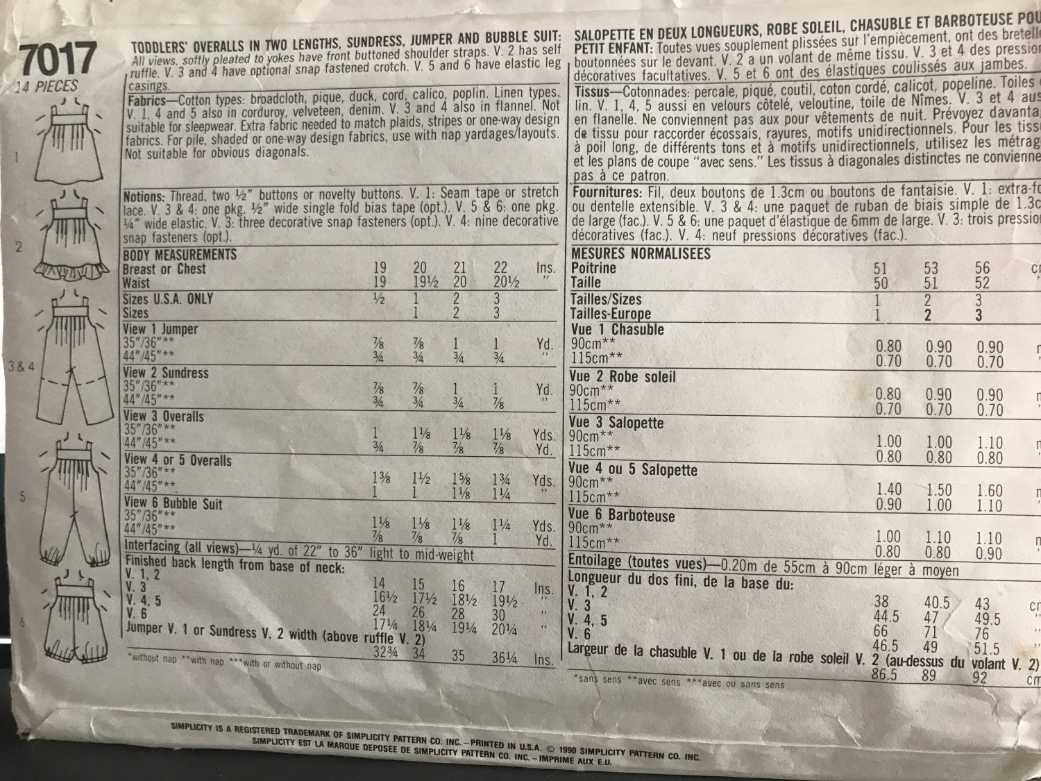 Simplicity 7017 Child's Overalls, Sundress, Jumper and Bubble Suit ...