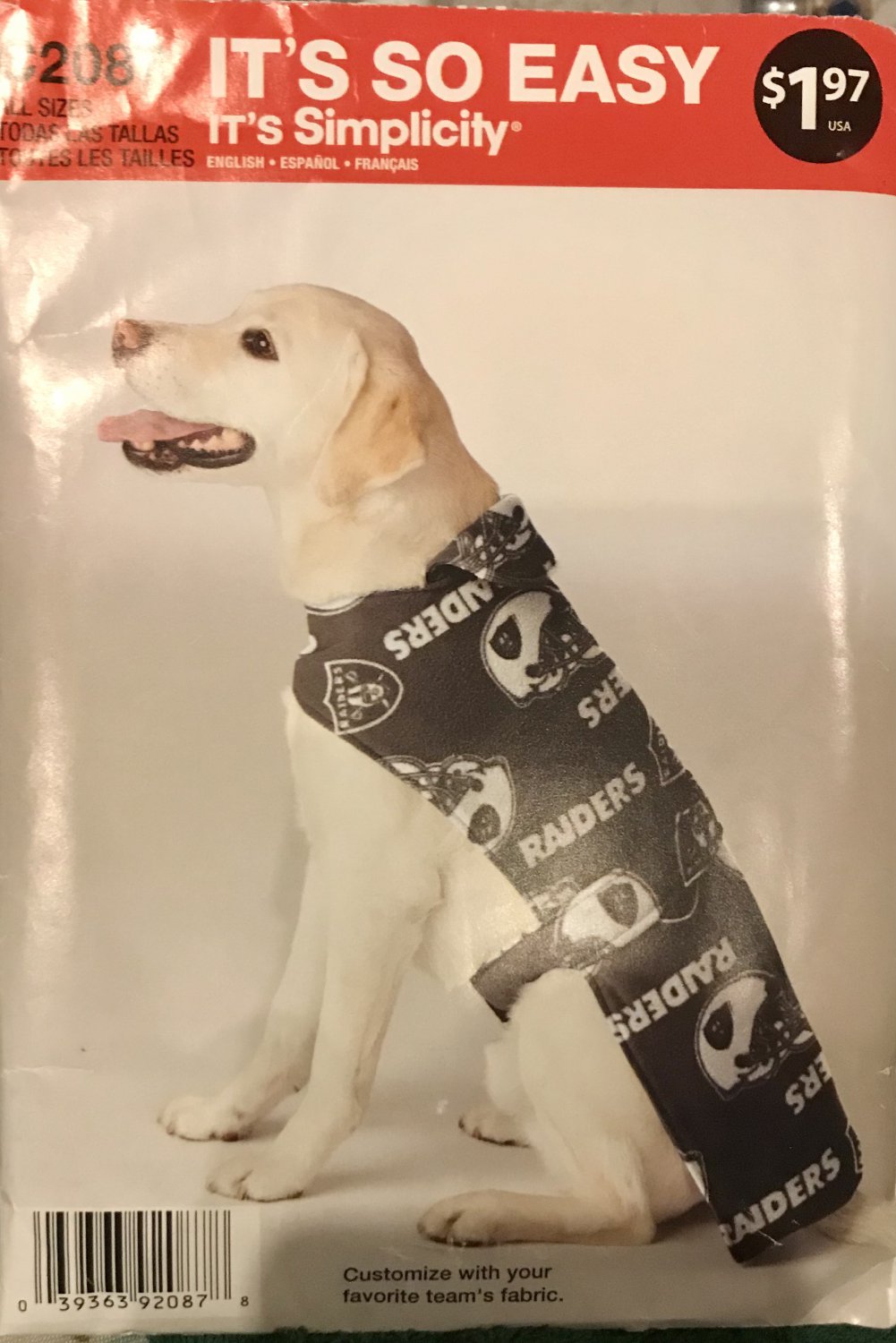 Simplicity 2087 Dog Coat Pattern for Large Dogs Sewing Pattern