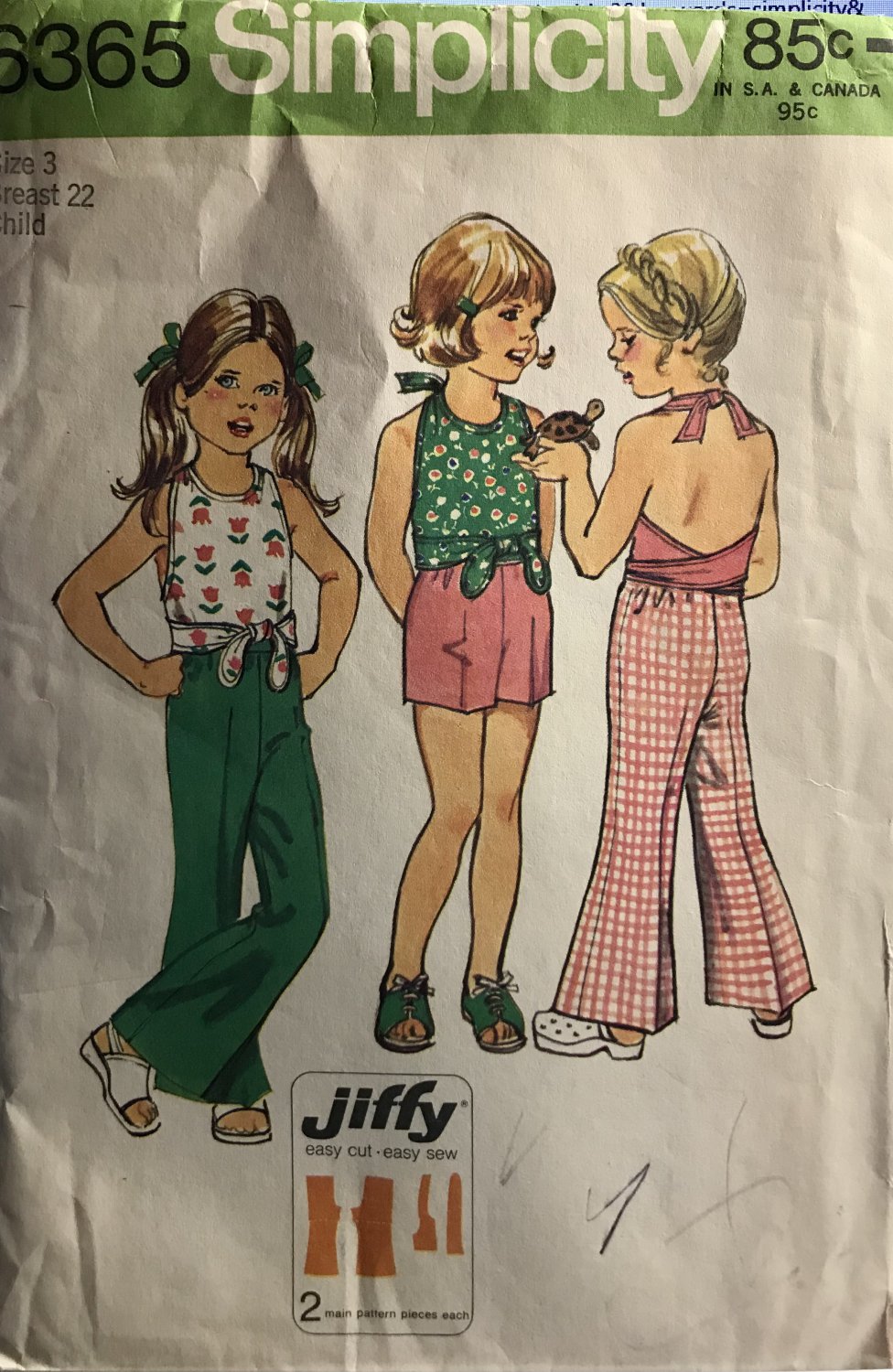 Simplicity 6365 Child’s Jiffy Bell-Bottom Pants, Shorts, Wrap & Tie ...