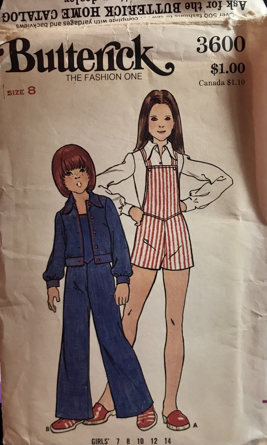 Butterick 3600 Girls' Overalls and Jacket Size 8 uncut Sewing Pattern