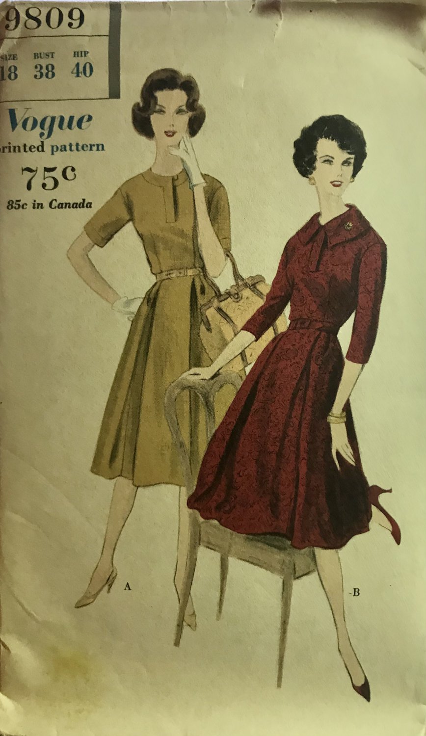 VOGUE 9809 1950s CLASSY Day Dress Pattern Two Versions Bust 38 Sewing ...