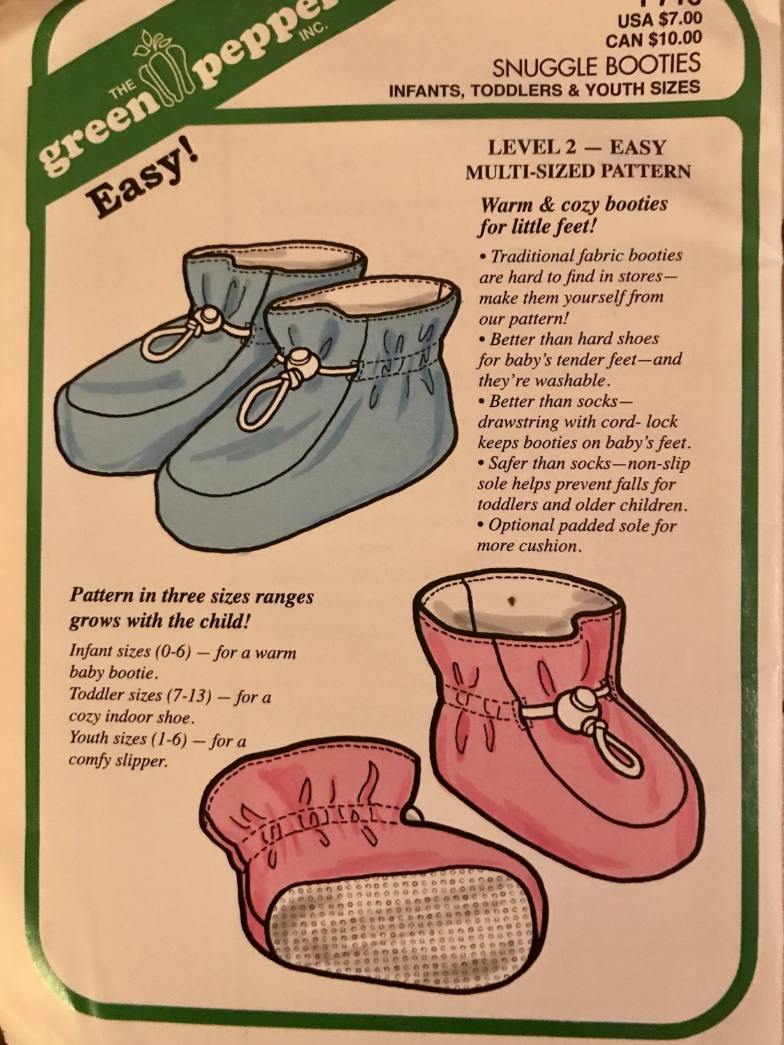 Snuggle Booties Sewing Pattern for Infants/Toddlers Green Pepper F715 ...