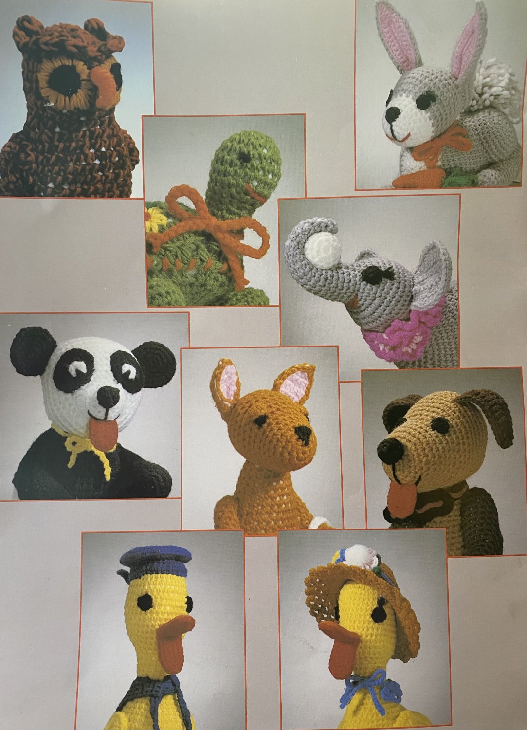 Crocheted Critters duck rabbit kangaroo owl turtle dog panda elephant ...