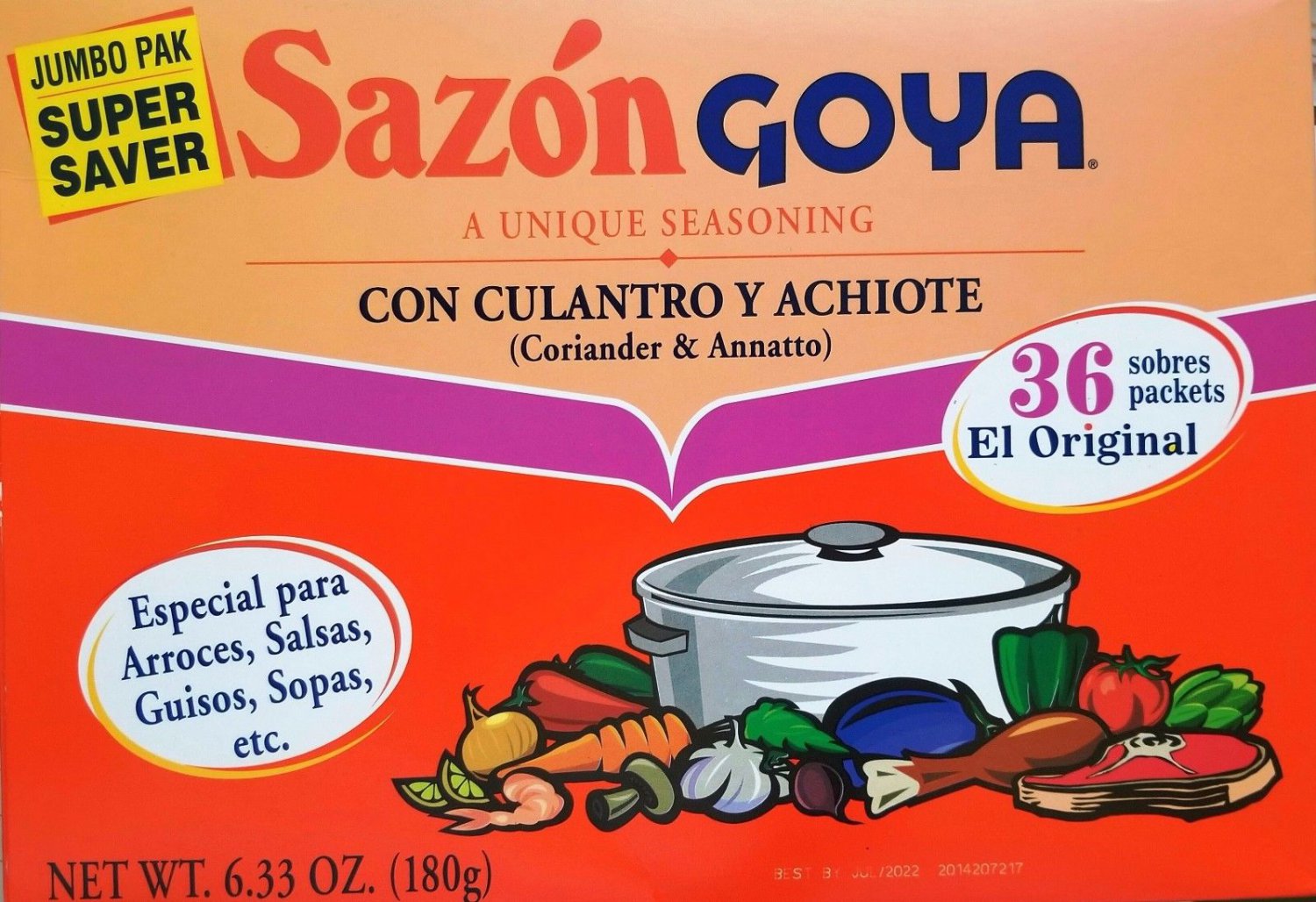 Sazon Goya Jumbo Pak con culantro y achiote 1 Box (36 Packets) NET WT ...