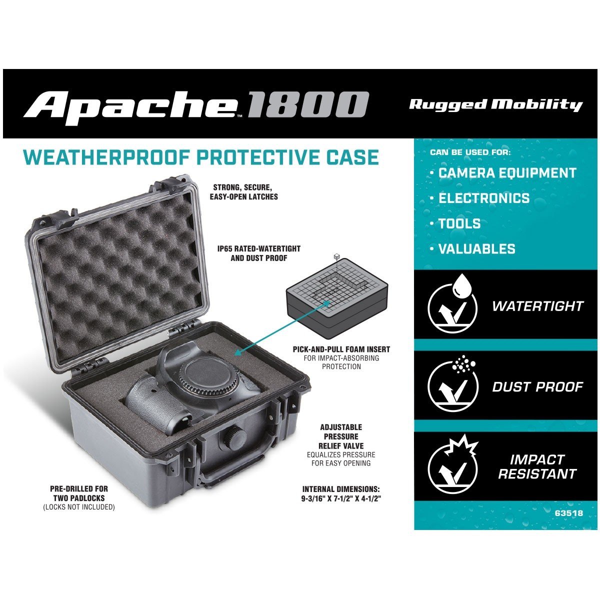 APACHE 1800 Weatherproof Protective Case – 9-3/16 In.