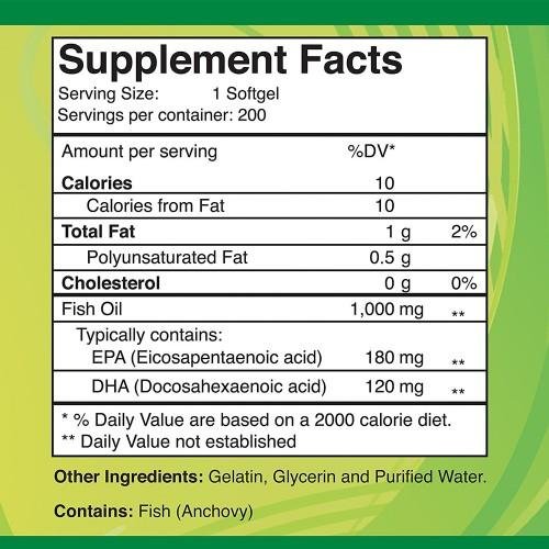 Alfa Vitamins ,Omega 3 Fish Oil 1000 mg - 200 softgels ( 4 bottles, 800 ...