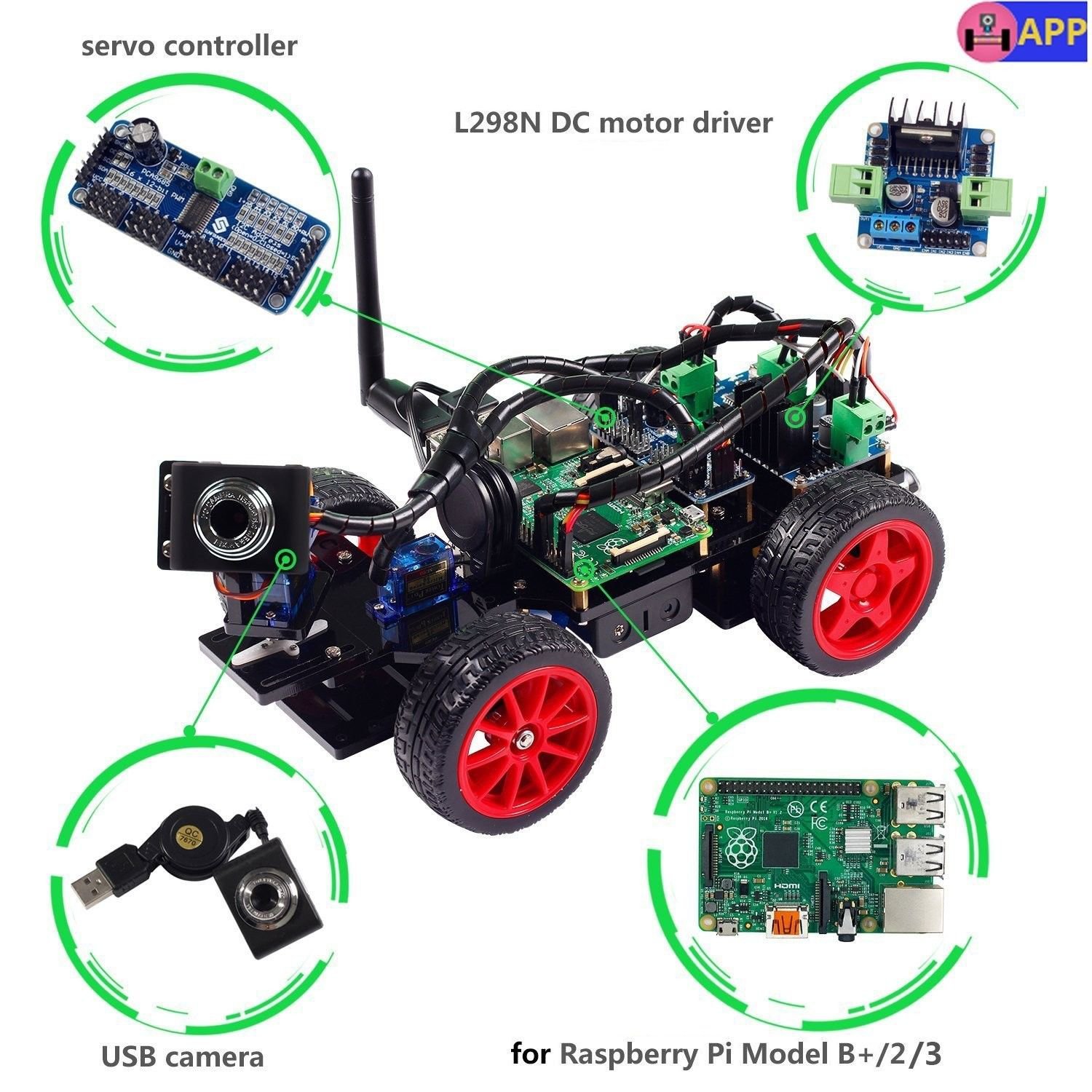Smart Video Car Kit for Raspberry Pi with Android App Compatible RPi 3 ...