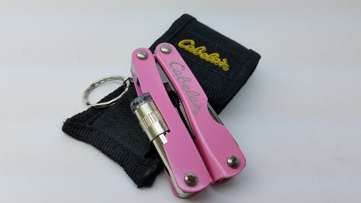 Cabelas Pink Mini Multi-tool With LED Light Sheath Key Chain Blade ...