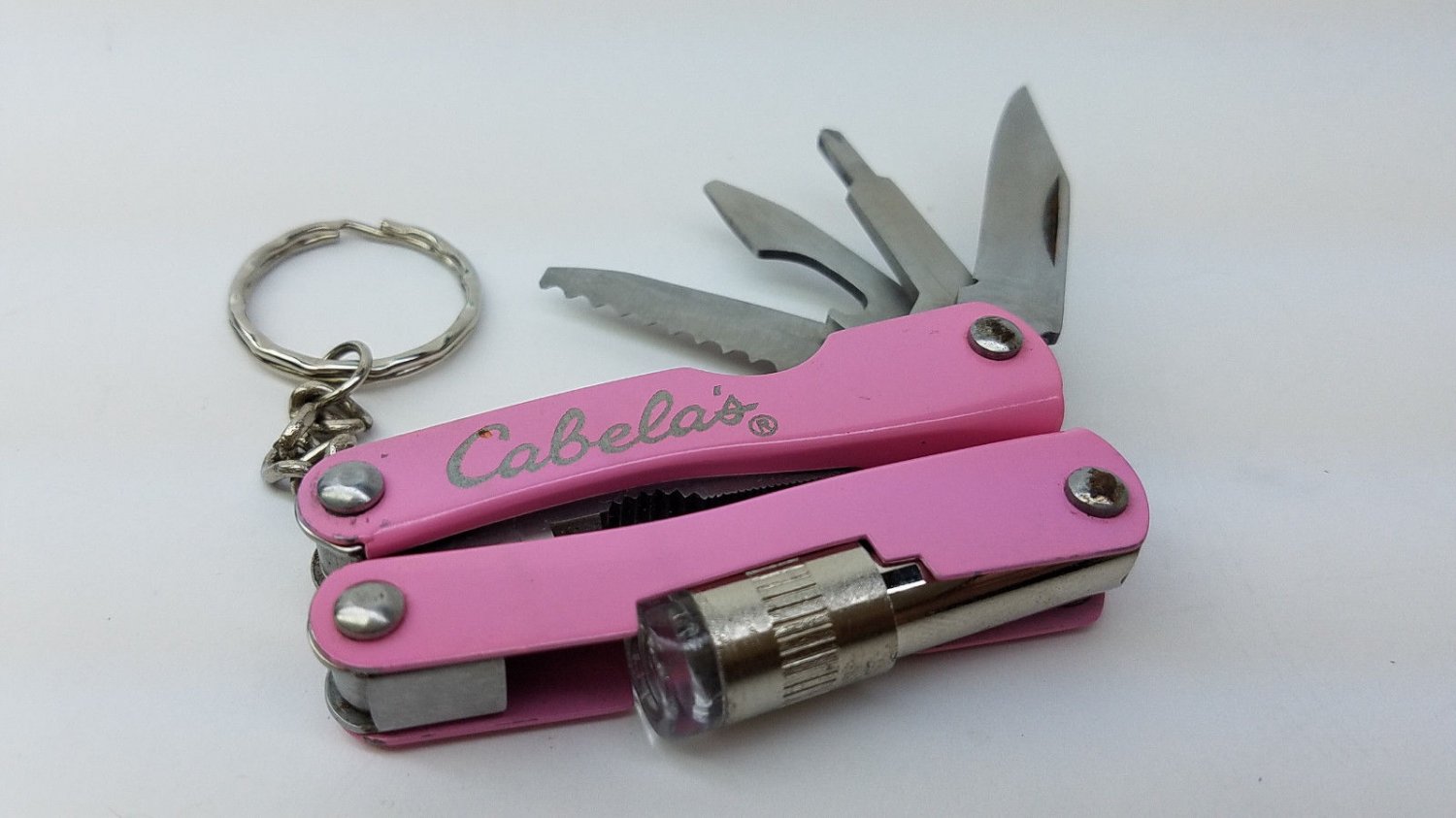 Cabelas Pink Mini Multi-tool With LED Light Sheath Key Chain Blade ...