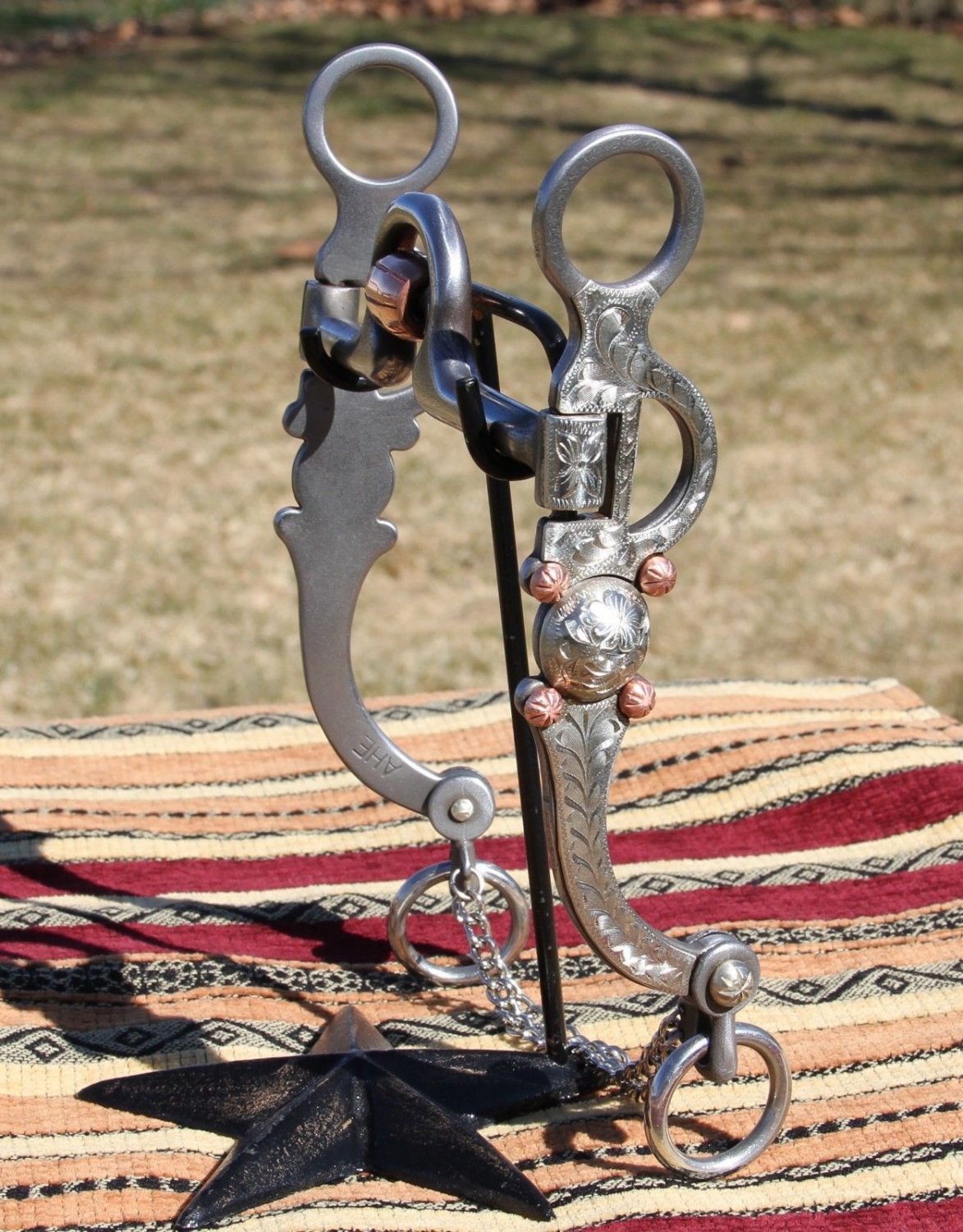 Frog Port Roller Curb Bit Engraved German Silver Copper Overlay Slobber ...