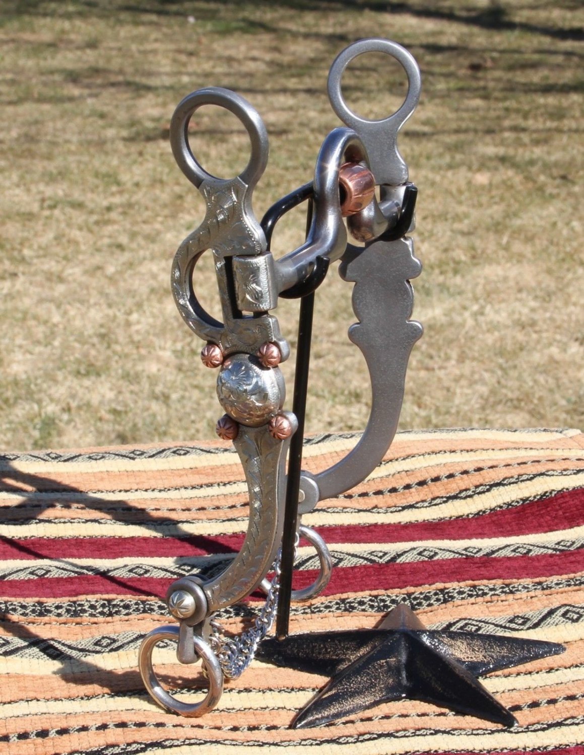 Frog Port Roller Curb Bit Engraved German Silver Copper Overlay Slobber ...