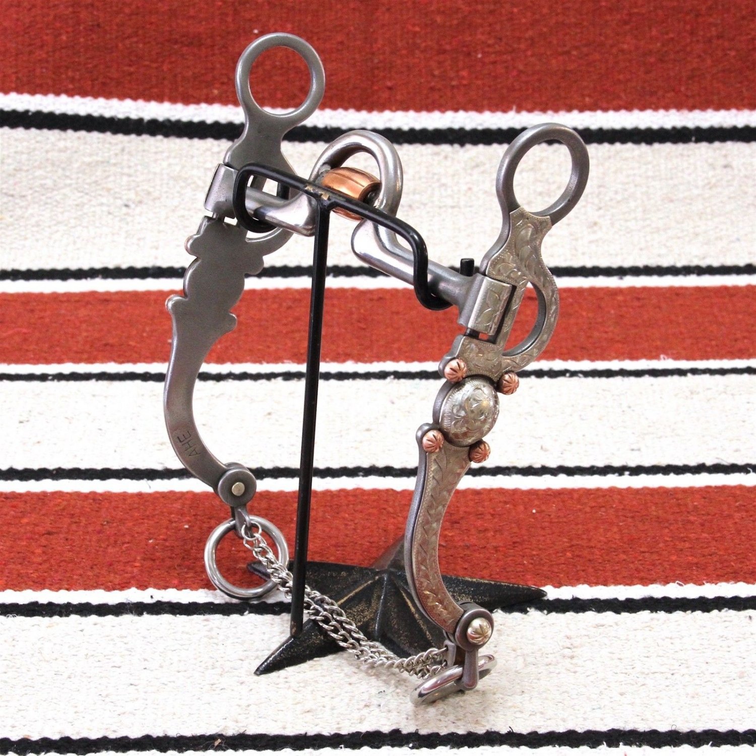 Frog Port Roller Curb Bit Engraved German Silver Copper Overlay Slobber ...