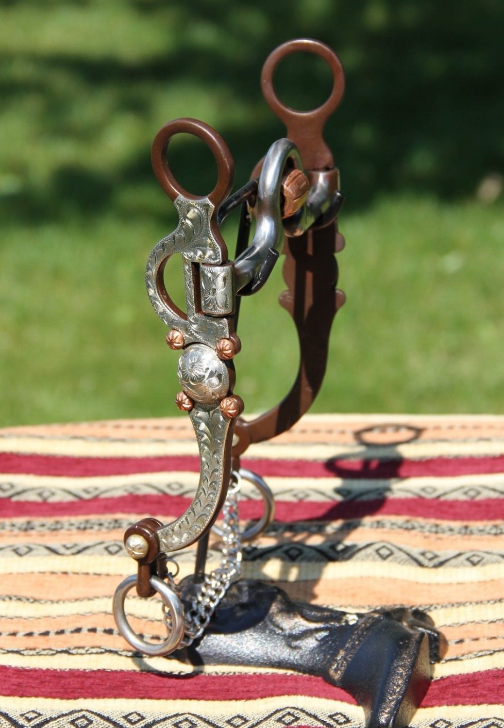 NEW Antiqued Frog Port Roller Curb Bit Engraved German Silver & Copper ...