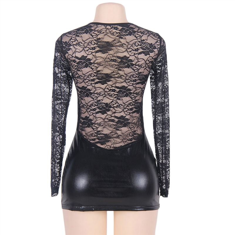 Women Sexy Lingerie Lace Leather Sleepwear Lace Chemises Outfit Plus ...