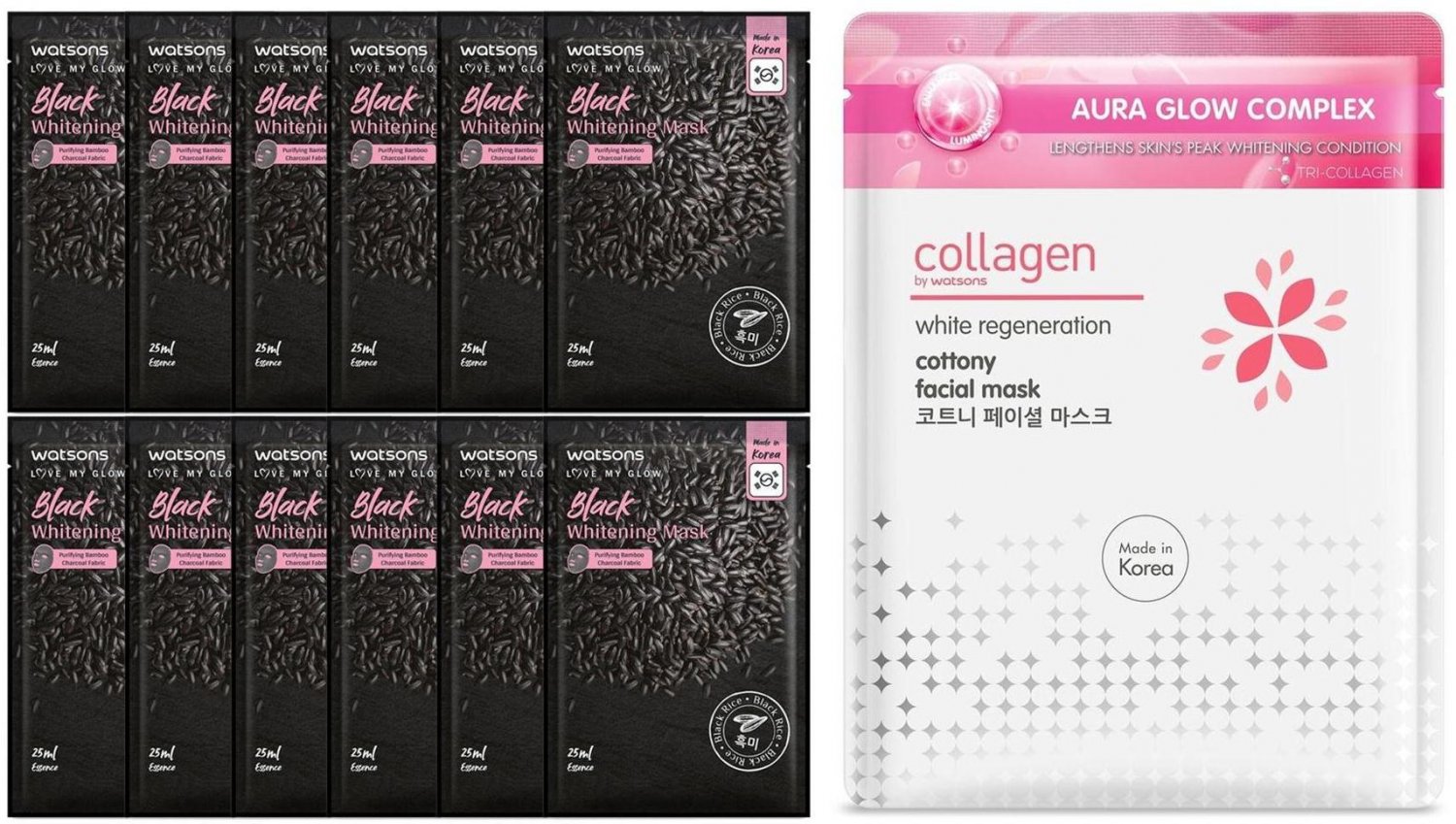 WATSONS WATSONS BLACK MASK 12 SHEETS REVIT NEW!! SET A28 COLLAGEN BY ...