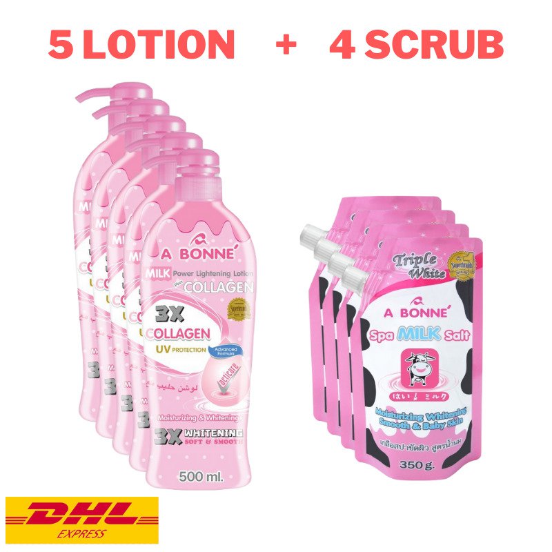 A Bonne Milk Power Plus Collagen Lightening Lotion x5 Spa Salt Scr