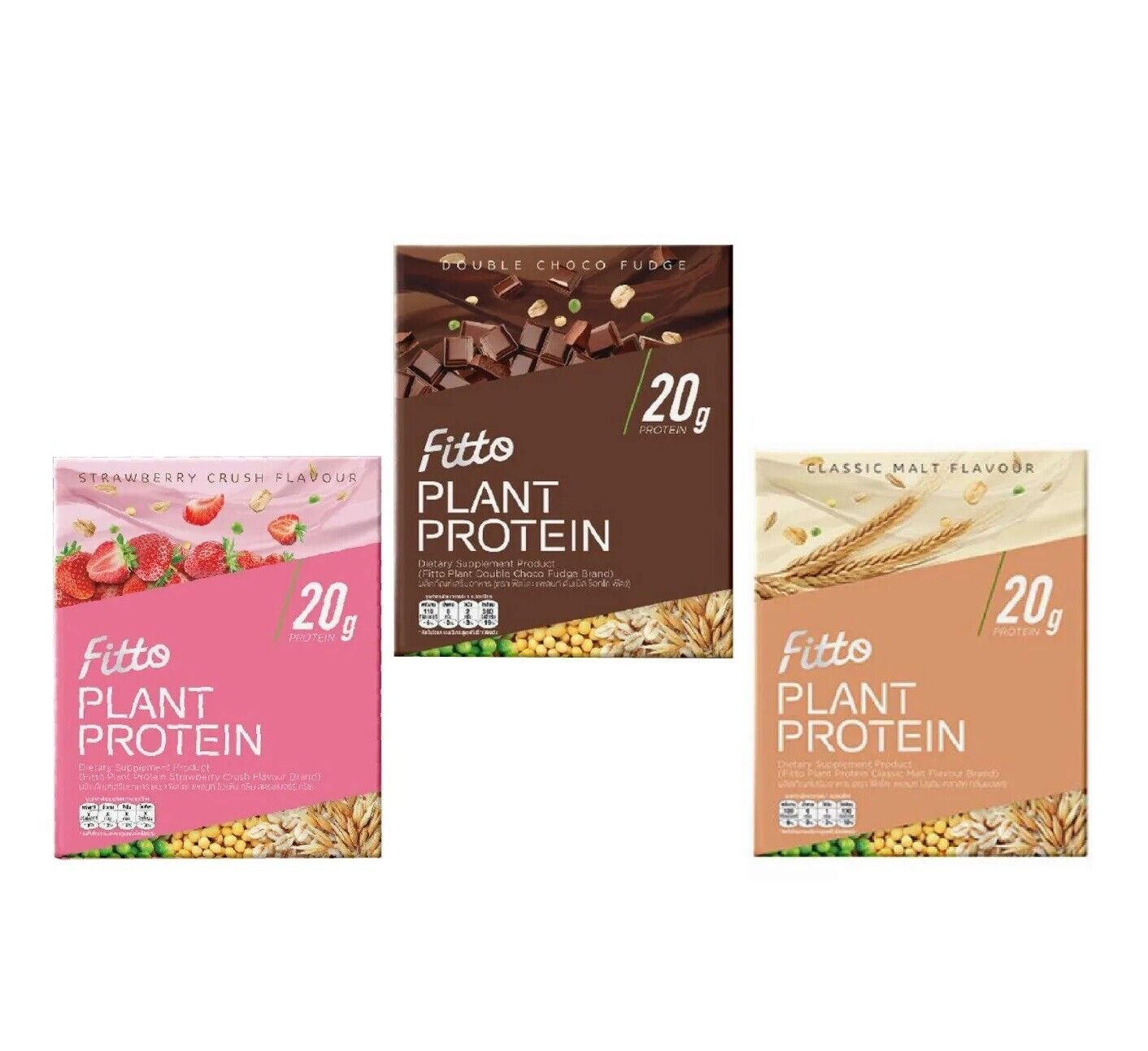3x Fitto Plant Protein Malt Chocolate Strawberry Instant Drink Low Fa