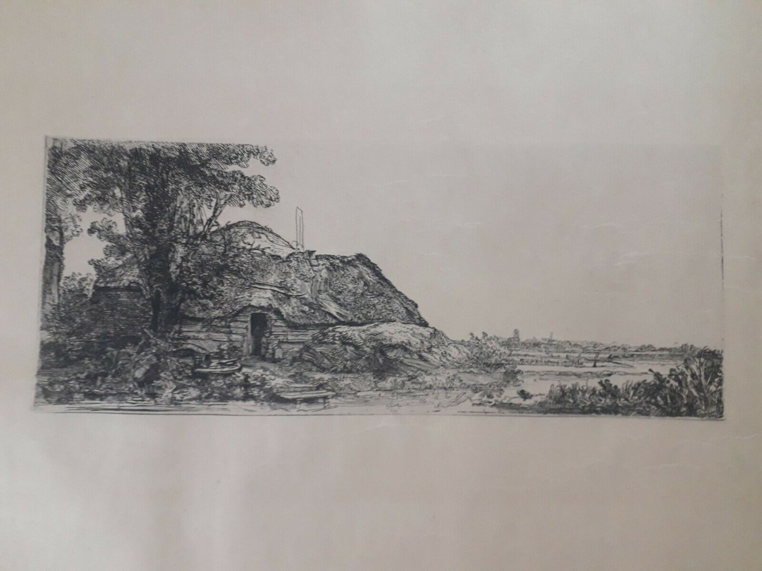 old engraving etching Rembrandt landscape
